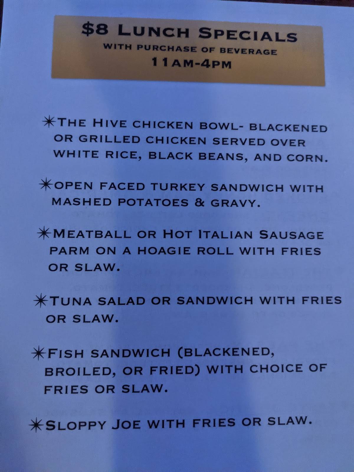 Menu at The Hive Waterfront Restaurant & Tiki, Lantana