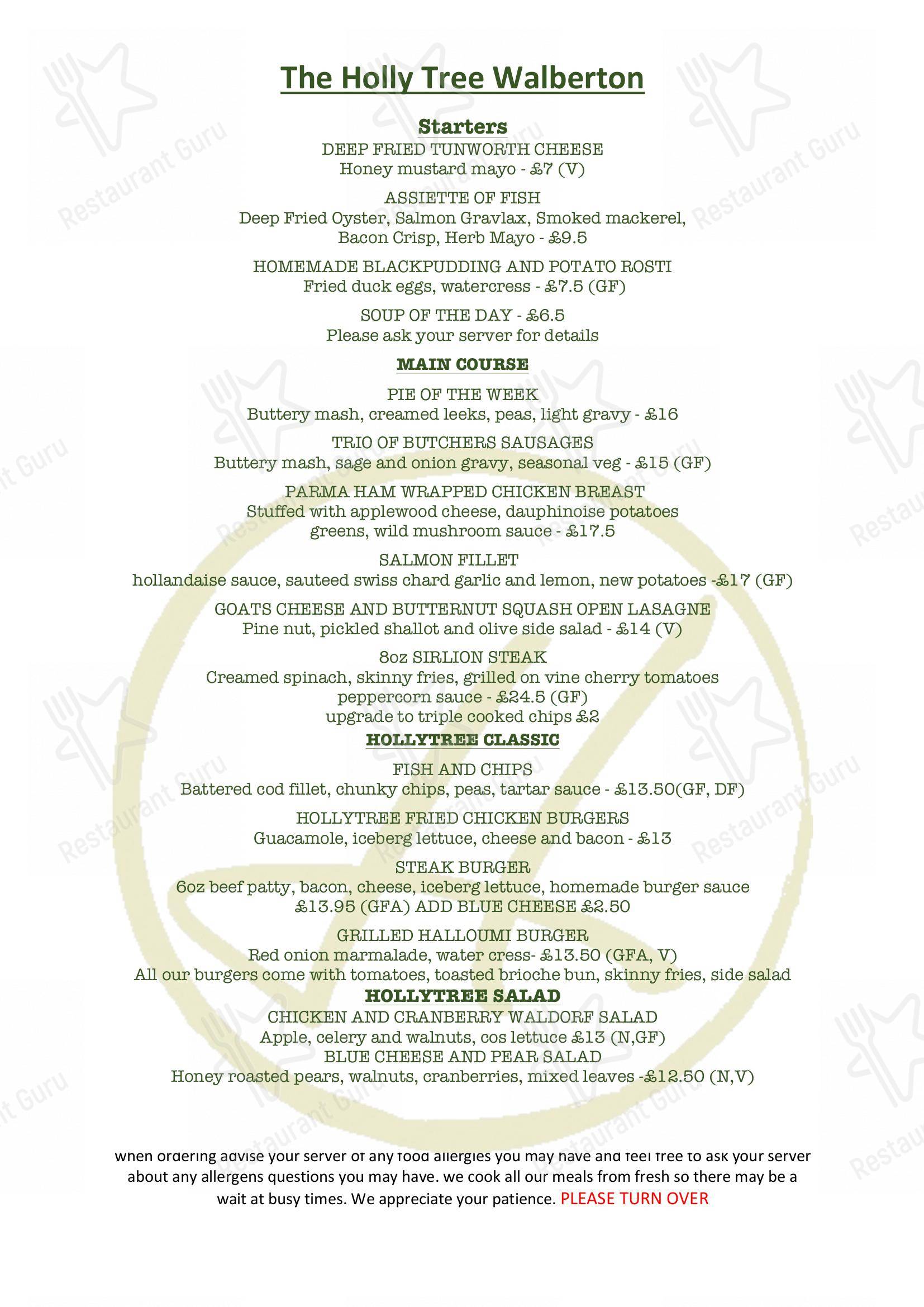Menu at The Holly Tree pub & bar, Arundel