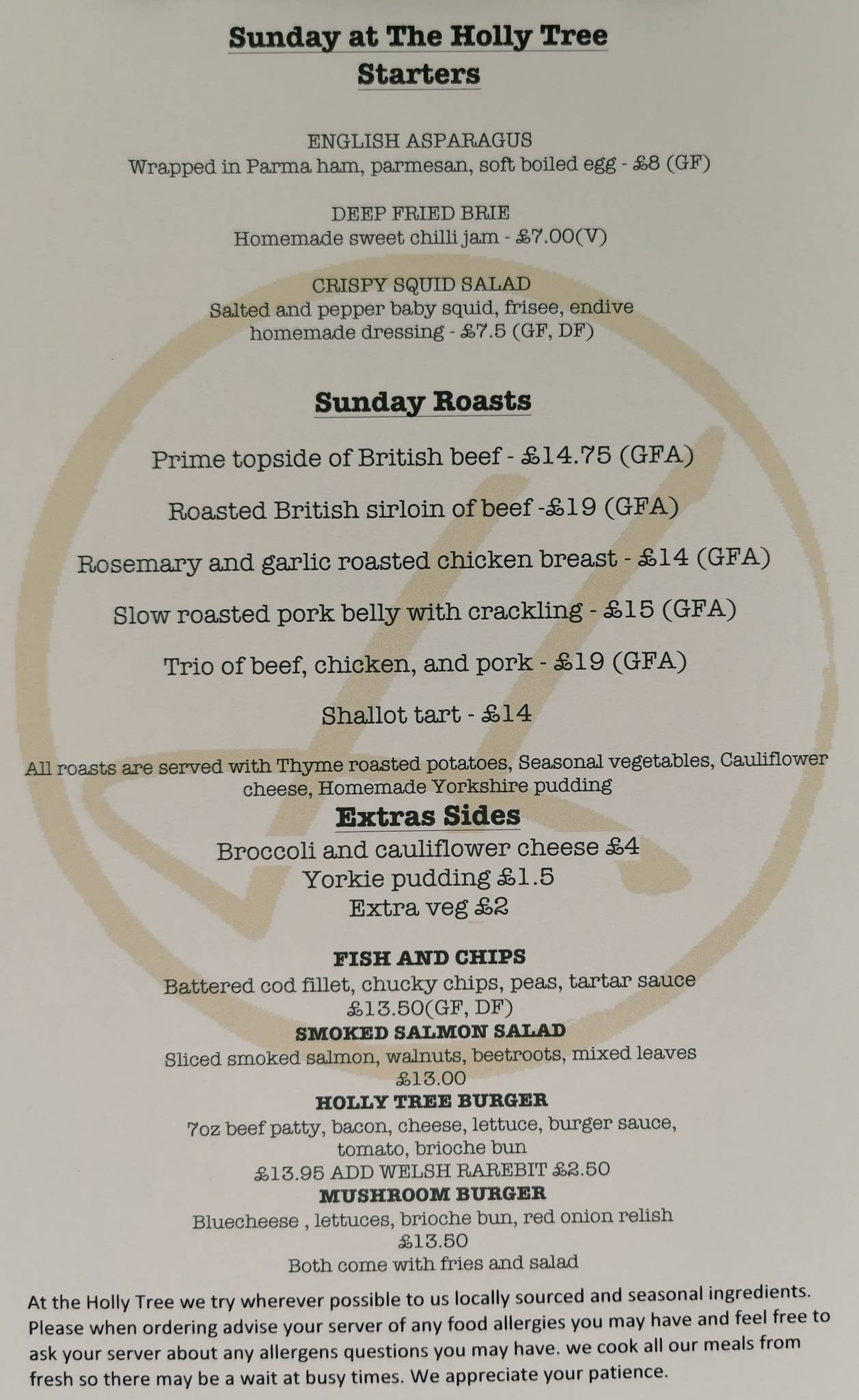 Menu at The Holly Tree pub & bar, Arundel