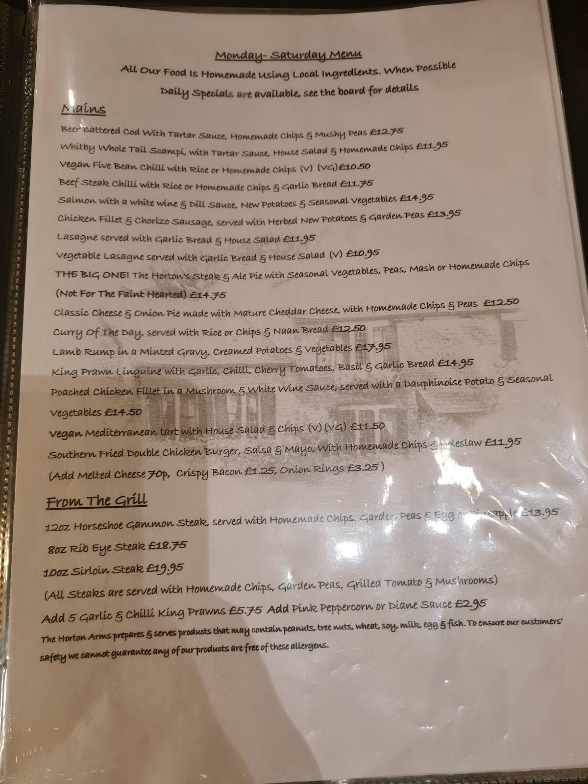 Menu at The Horton Arms pub & bar, Oldham