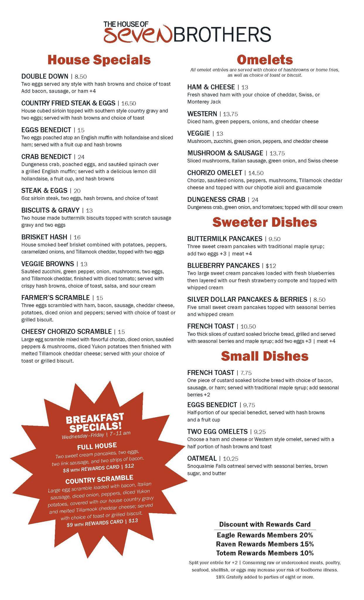 Menu at The House of Seven Brothers restaurant, Sequim