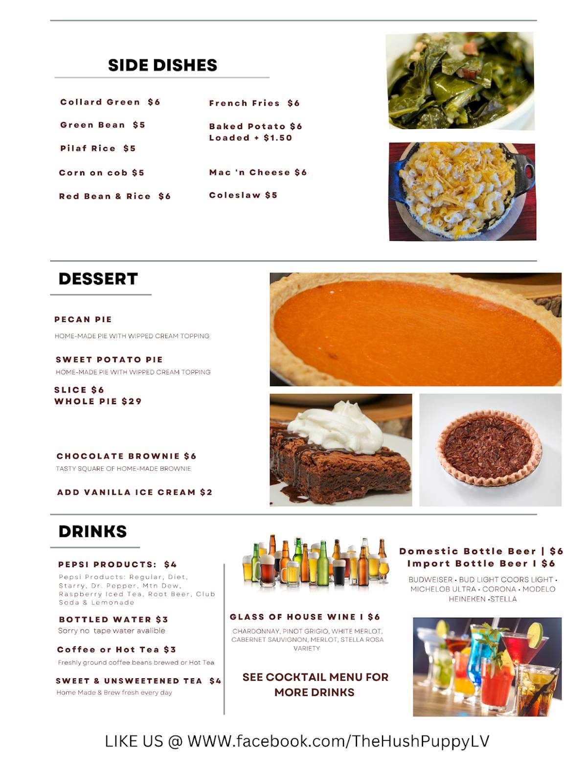 Menu at The Hush Puppy LV restaurant, Las Vegas, W Charleston Blvd