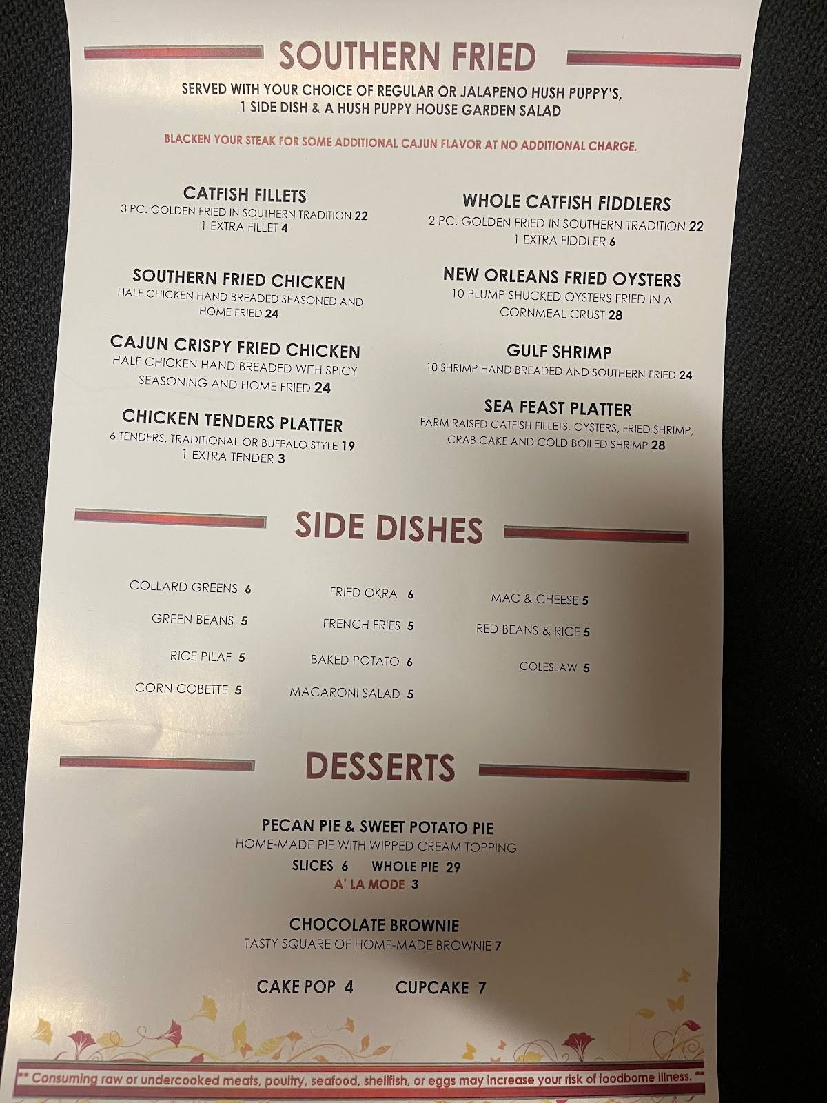 Menu at The Hush Puppy LV restaurant, Las Vegas, W Charleston Blvd