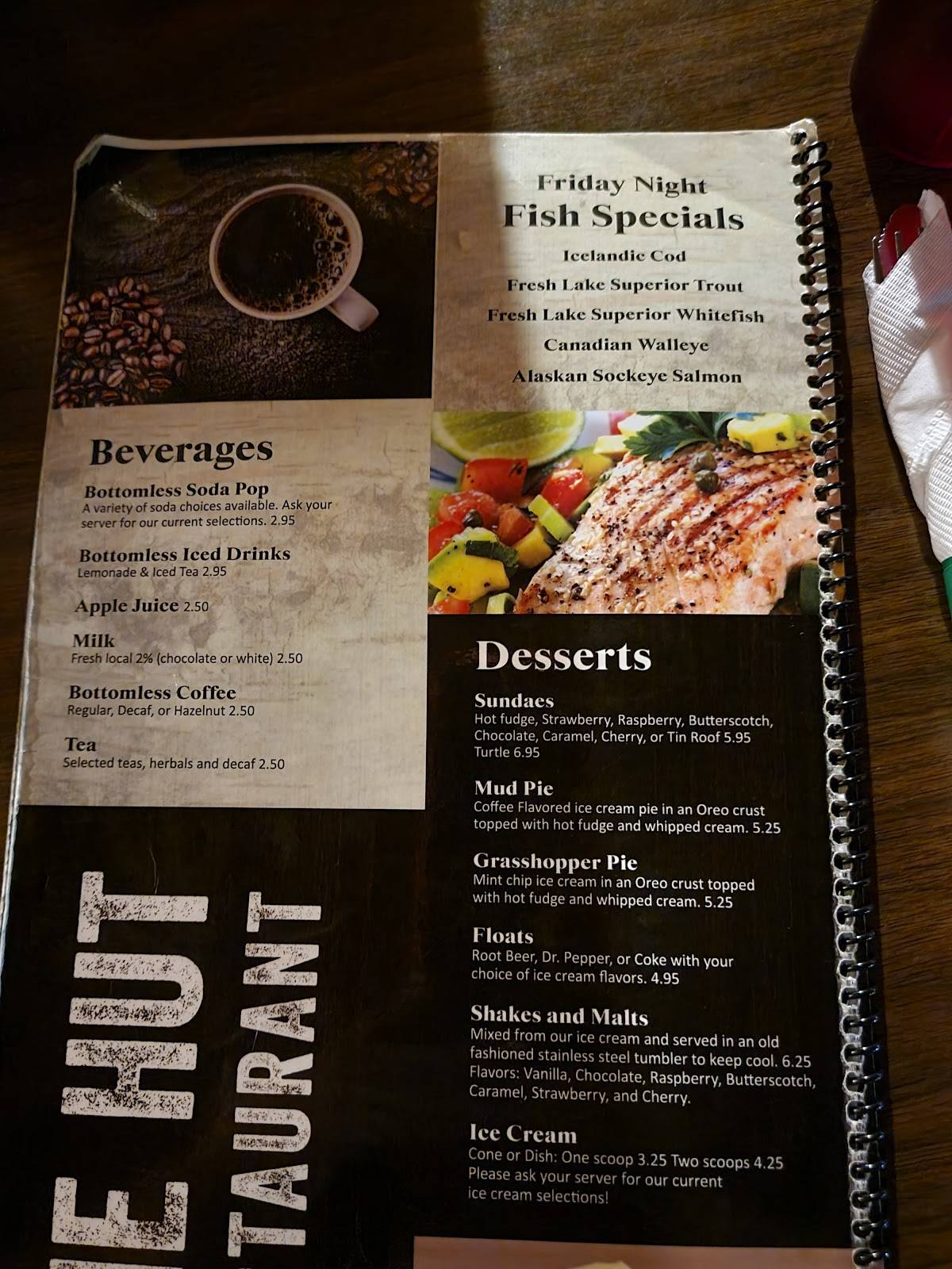 Menu at The Hut Restaurant, Calumet Township, Wolverine St #41