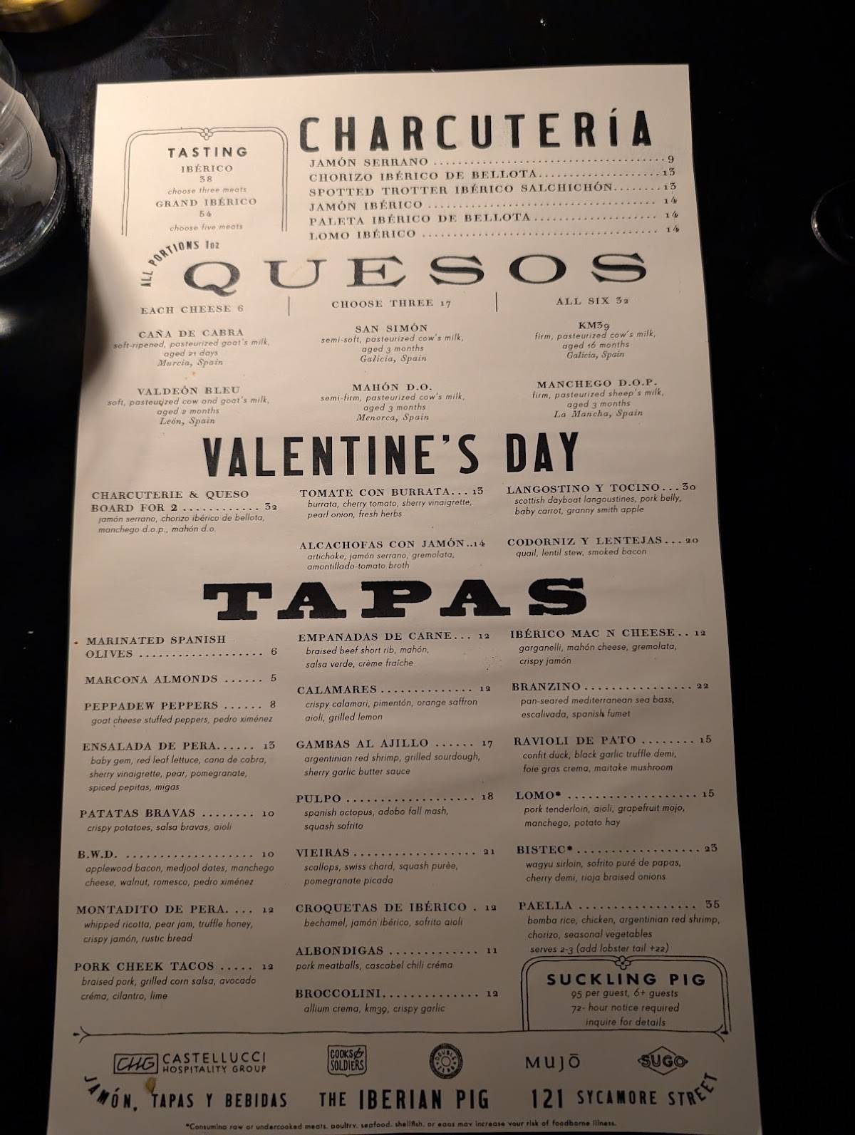 Menu at The Iberian Pig restaurant, Decatur, 121 Sycamore St