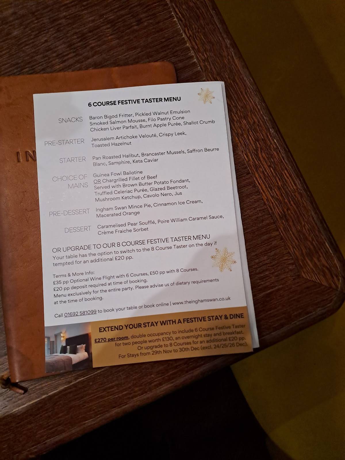 Menu at The Ingham Swan restaurant, Ingham, Sea Palling Rd