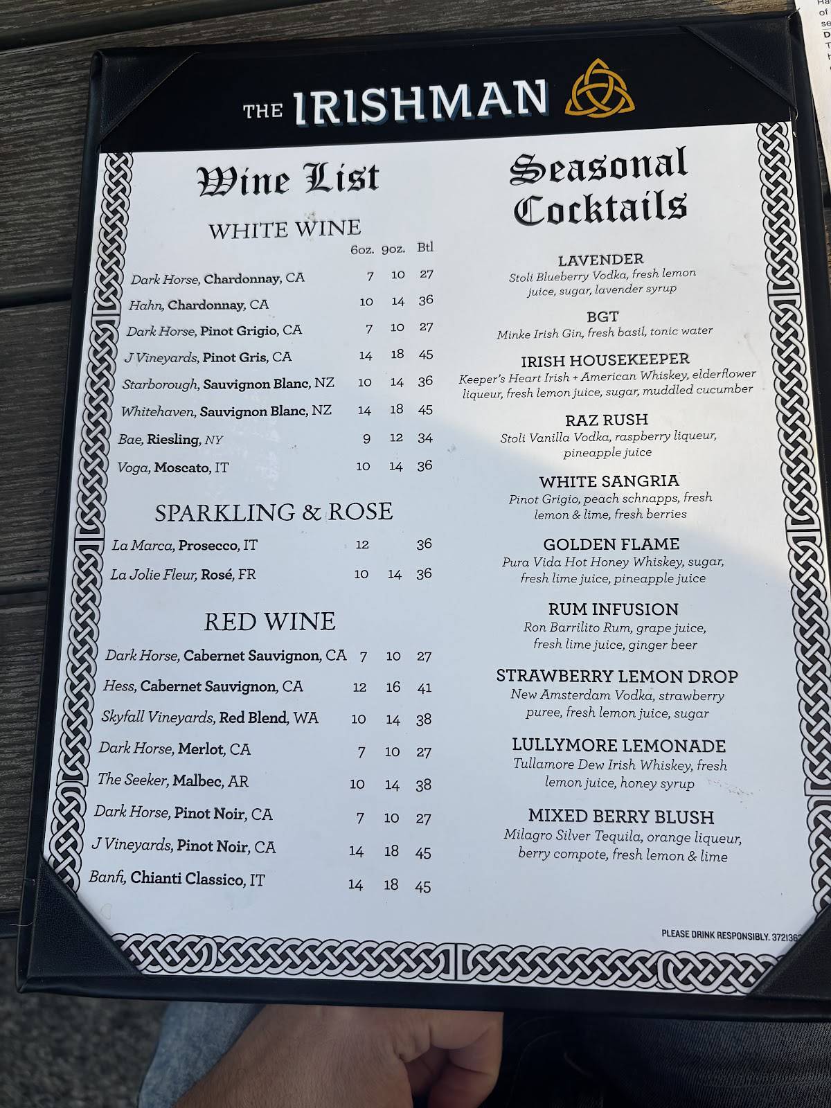 Menu at The Irishman Pub and Eatery, Williamsville