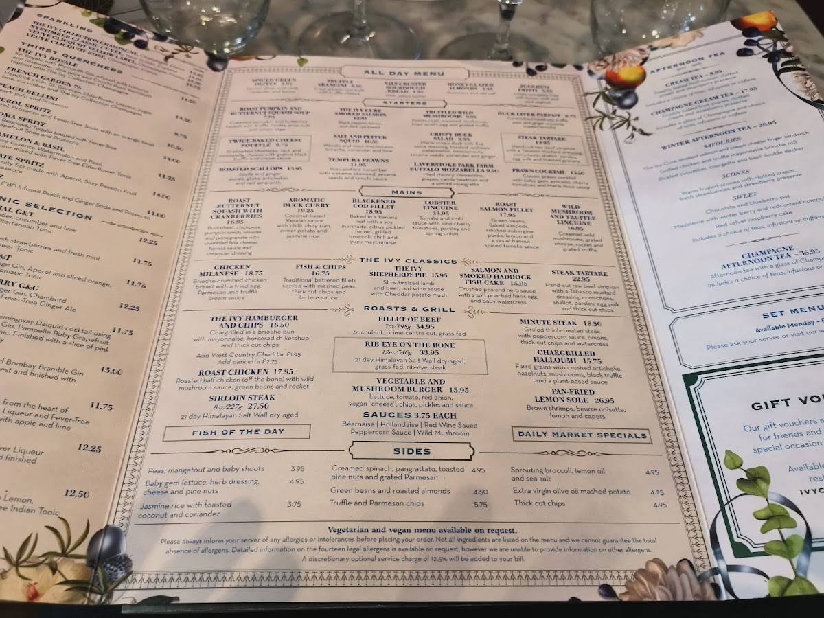 Menu at The Ivy Castle View restaurant, Guildford