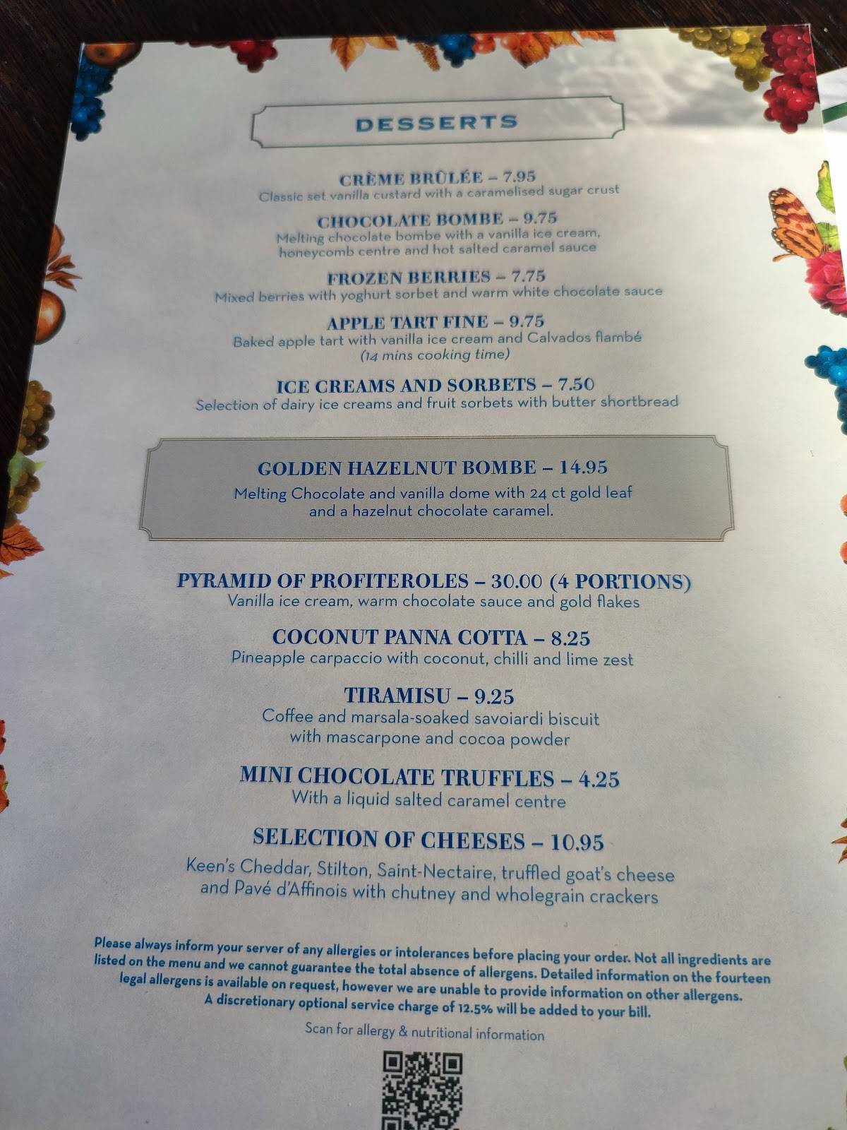 Menu at The Ivy Castle View restaurant, Guildford