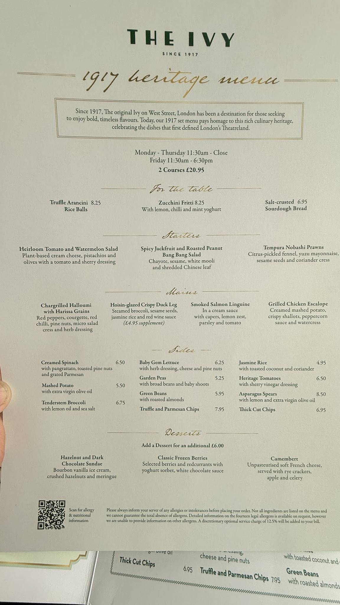 Menu at The Ivy Castle View restaurant, Guildford