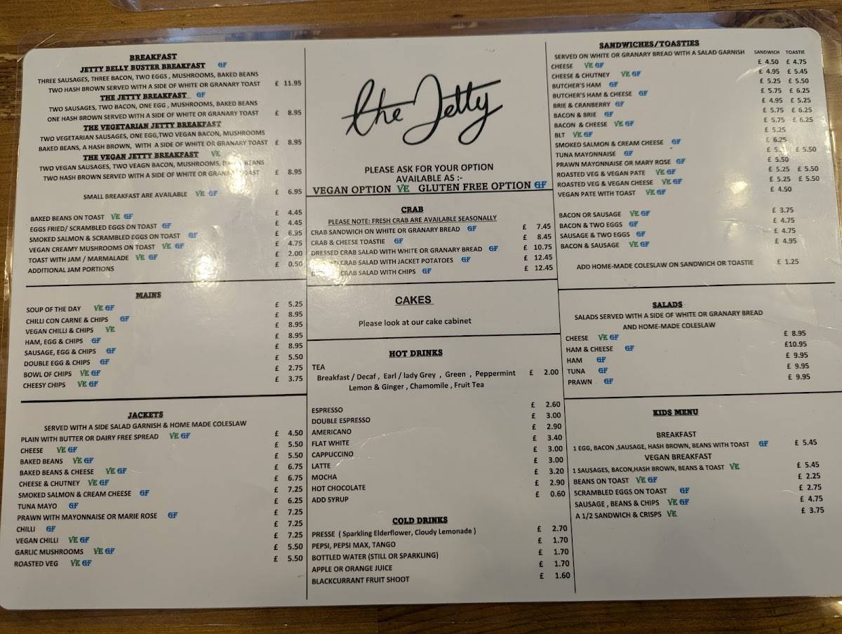 Menu at The Jetty Café cafe, Cromer