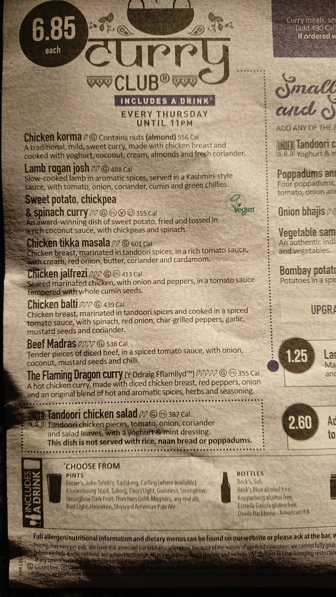 Menu at The John Fielding - JD Wetherspoon pub & bar, Cwmbran