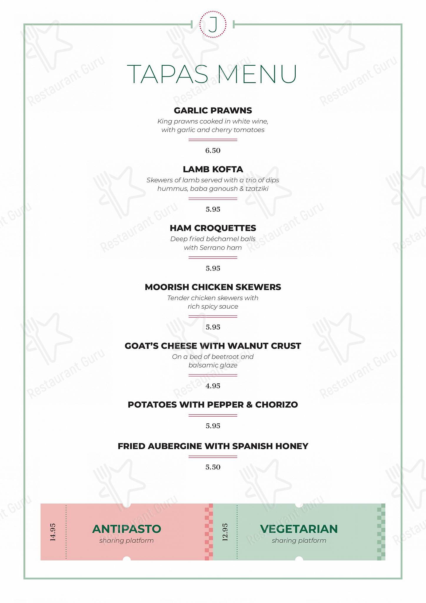 Menu at The Junction restaurant, Chesham