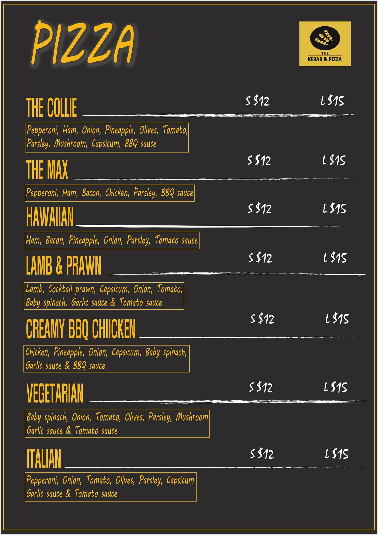 Menu at The Kebab & Pizza pizzeria, Collie