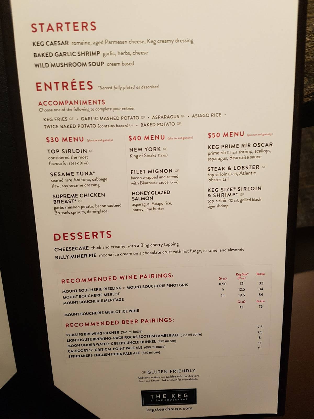 Menu at The Keg Steakhouse + Bar - Saanich, Victoria, Quadra St