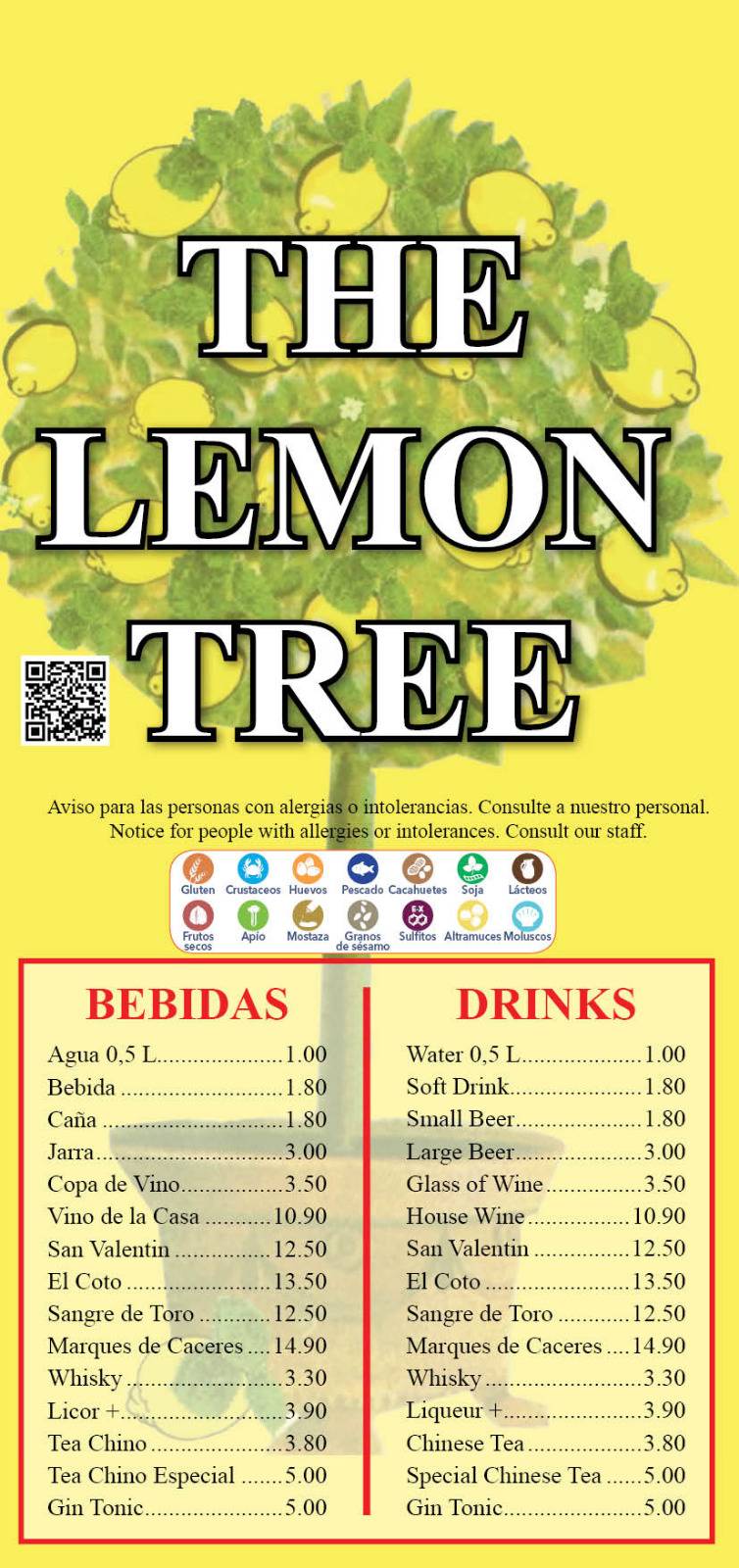 Menu at The Lemon Tree restaurant, Corralejo, C. María González Carballo