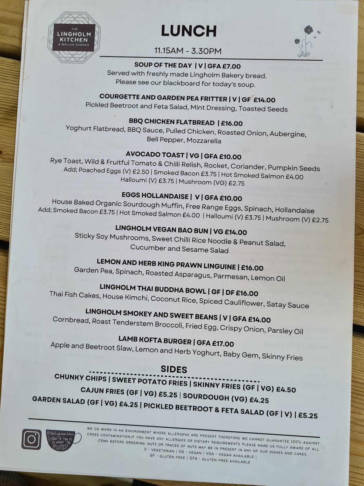 Carta del café The Lingholm Kitchen, Keswick