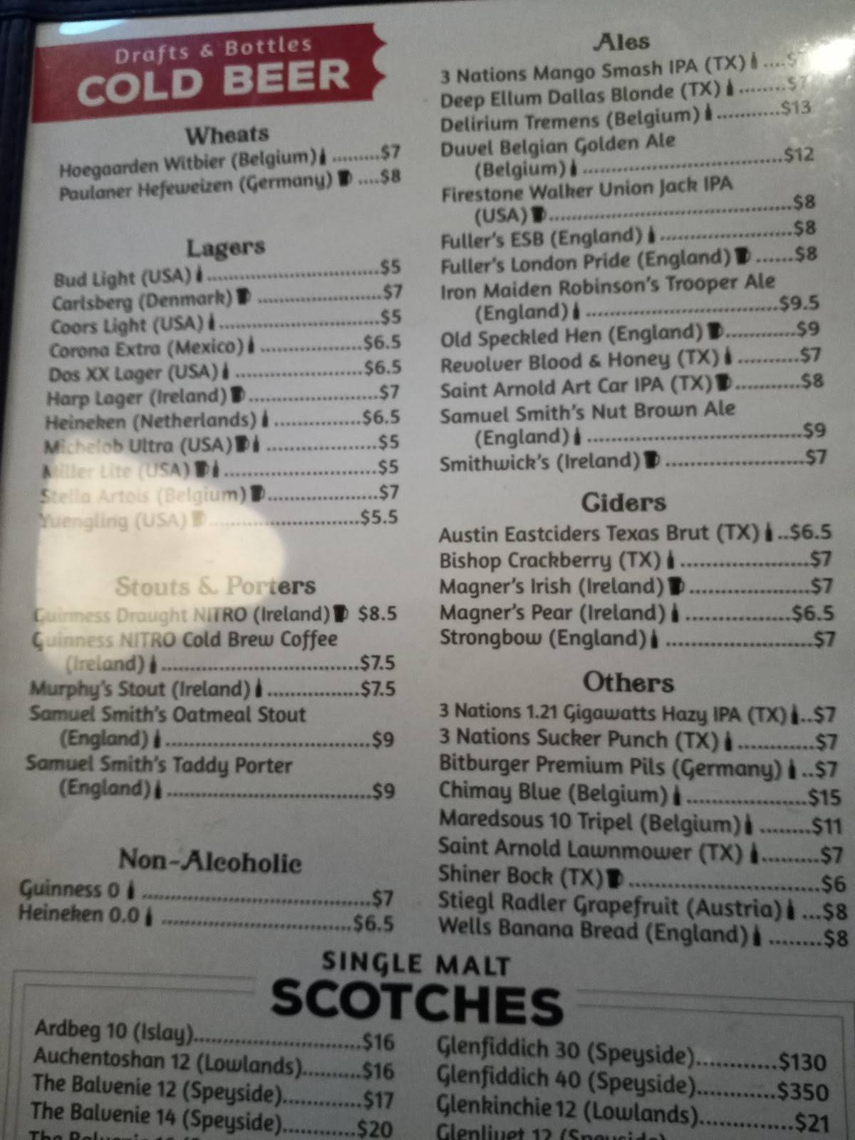 Menu at The Londoner Pub Dallas, Dallas
