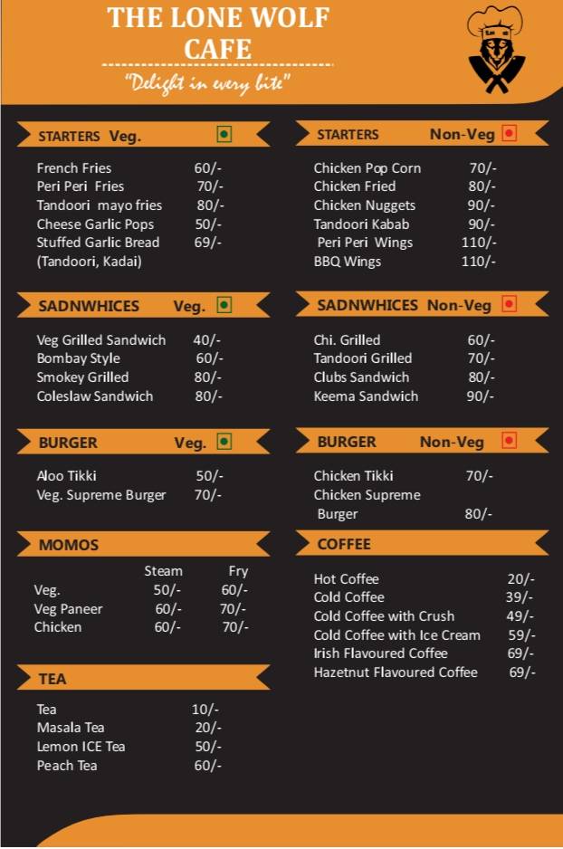 Menu at The Lone Wolf Cafe, Pune