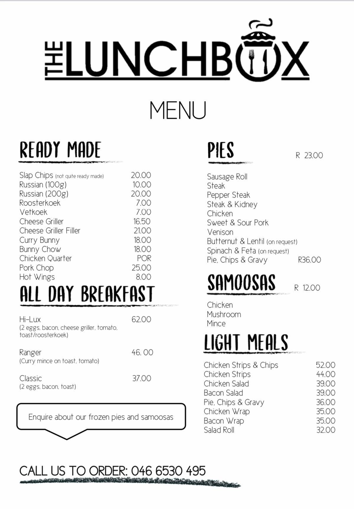 Menu at The Lunchbox restaurant, Alexandria