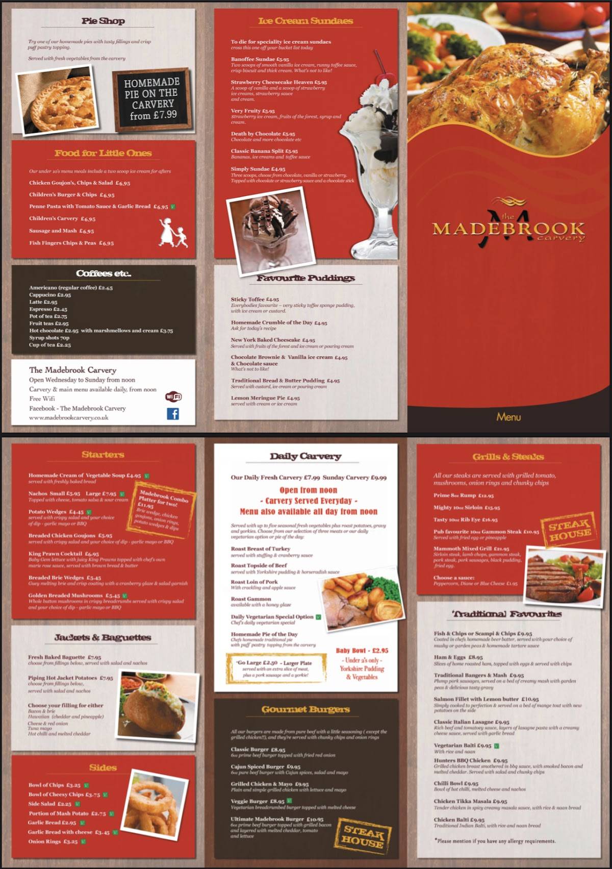 Menu at The Madebrook Carvery restaurant, Telford, Madebrook House
