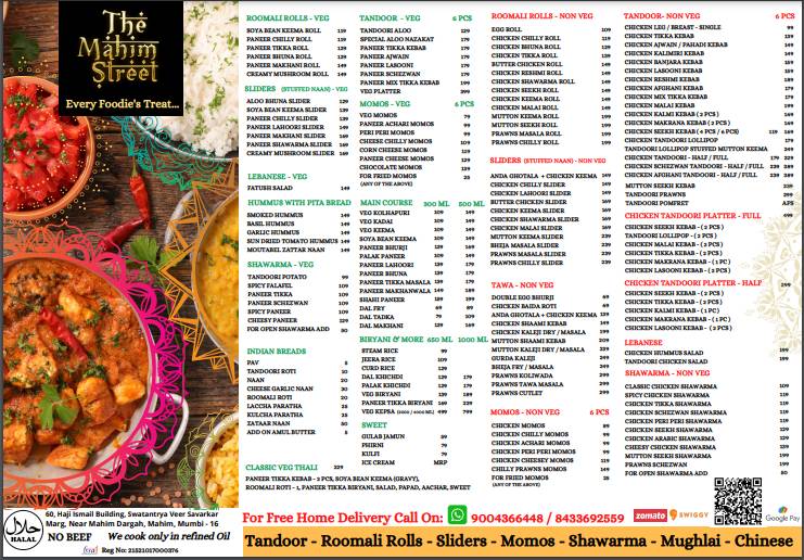Menu at The Mahim Street Restaurant, Mumbai