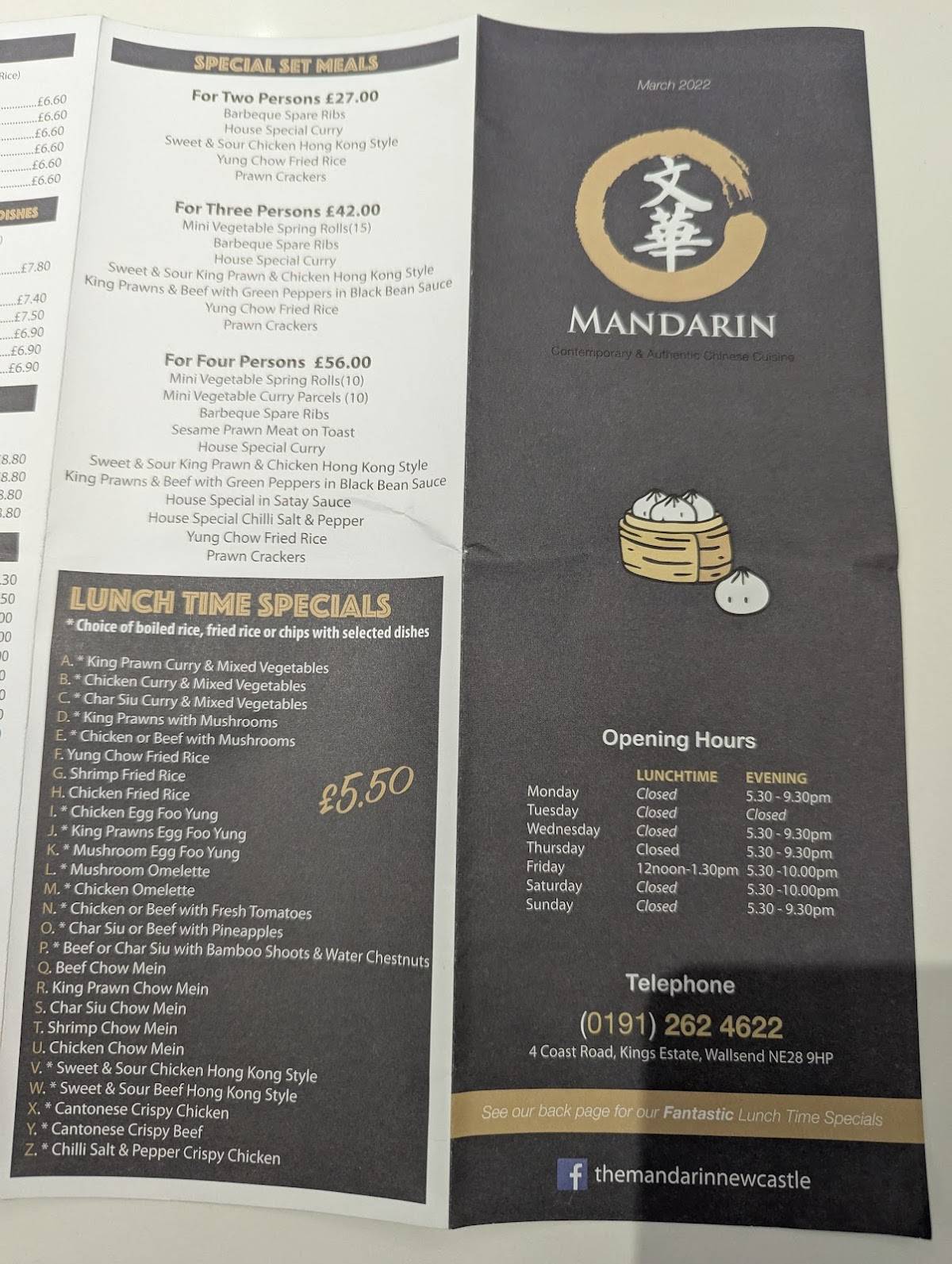 Menu at The Mandarin fast food, Wallsend, 4 Coast Rd