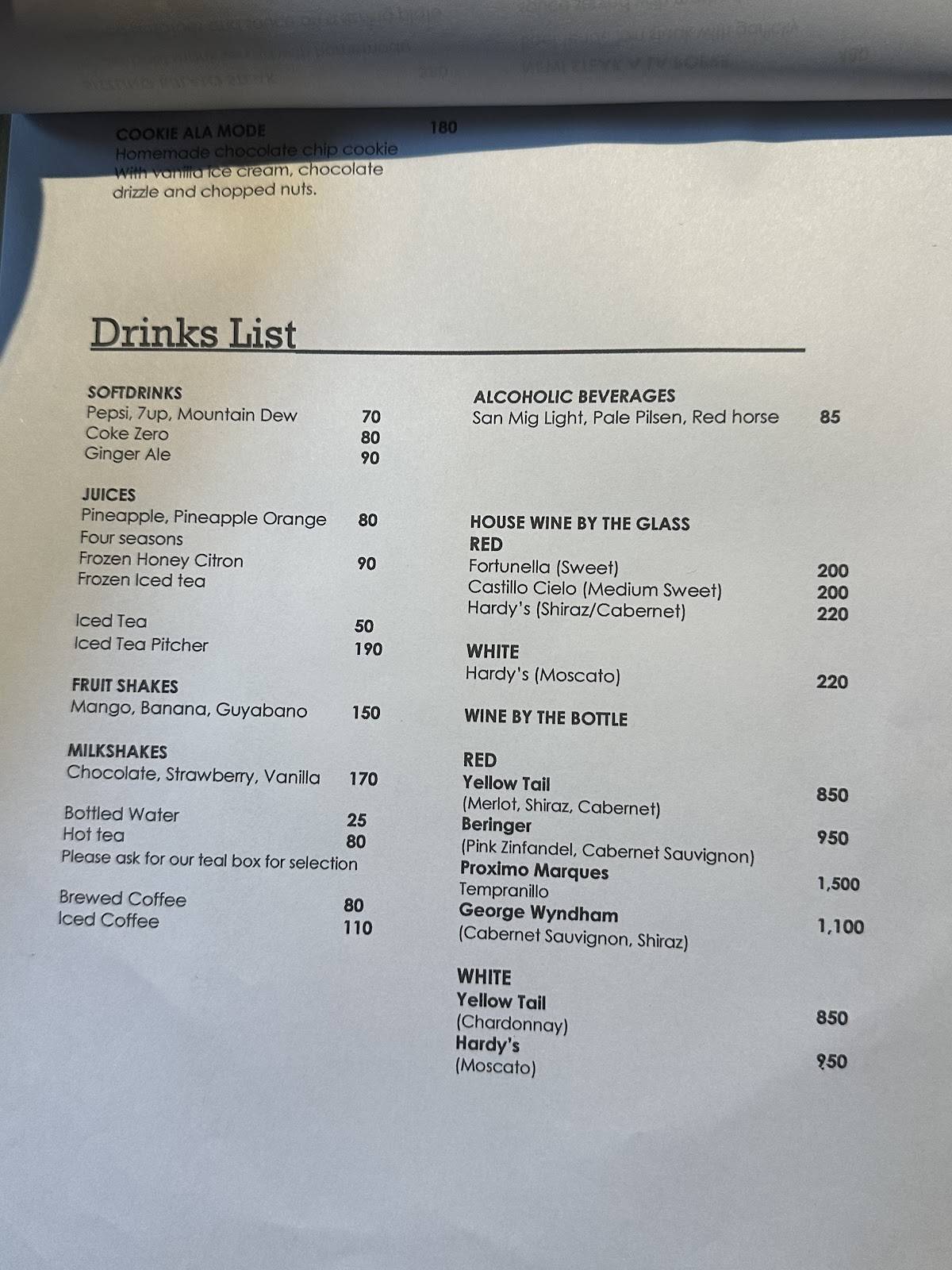 Menu at The Mango Tree Restaurant, Iloilo City, Barangay
