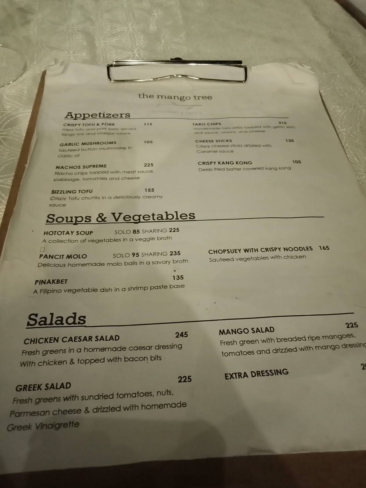 Menu at The Mango Tree Restaurant, Iloilo City, Brgy
