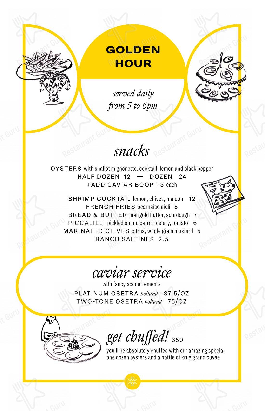Menu at The Marigold Club, Houston