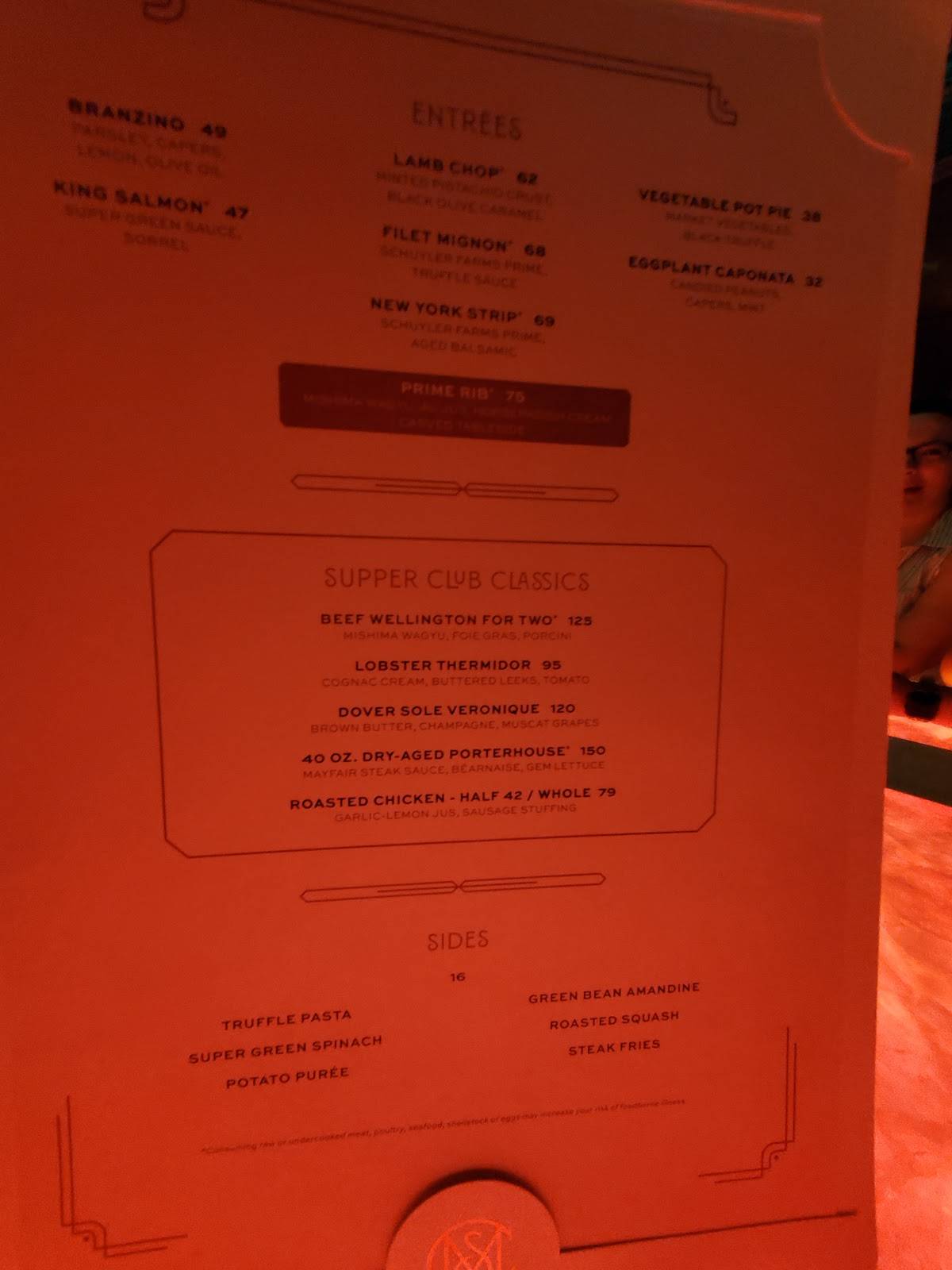 Menu at The Mayfair Supper Club, Las Vegas