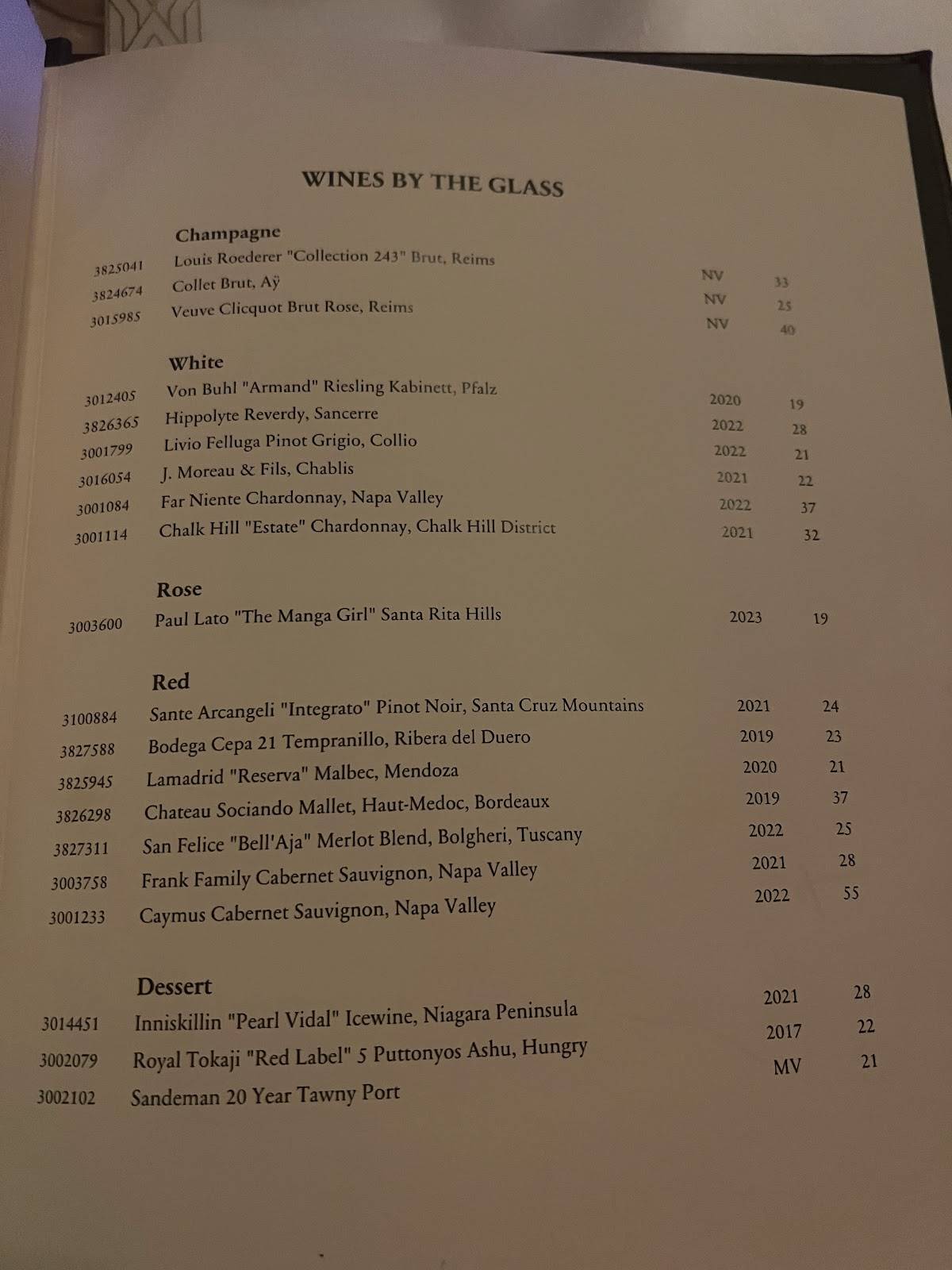 Menu at The Mayfair Supper Club, Las Vegas