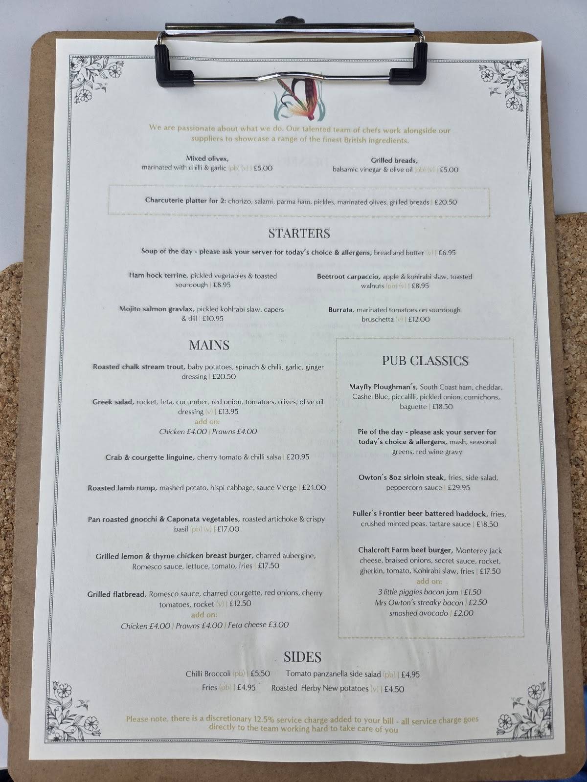 Menu at The Mayfly, Stockbridge pub & bar, Stockbridge