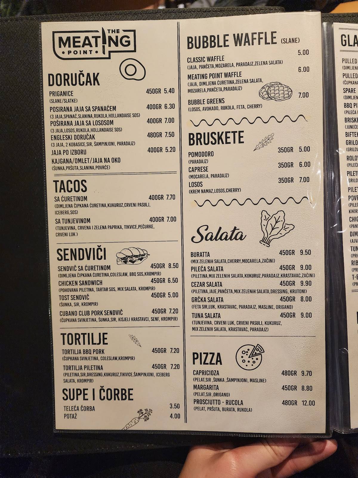 Menu at The Meating point restaurant, Podgorica