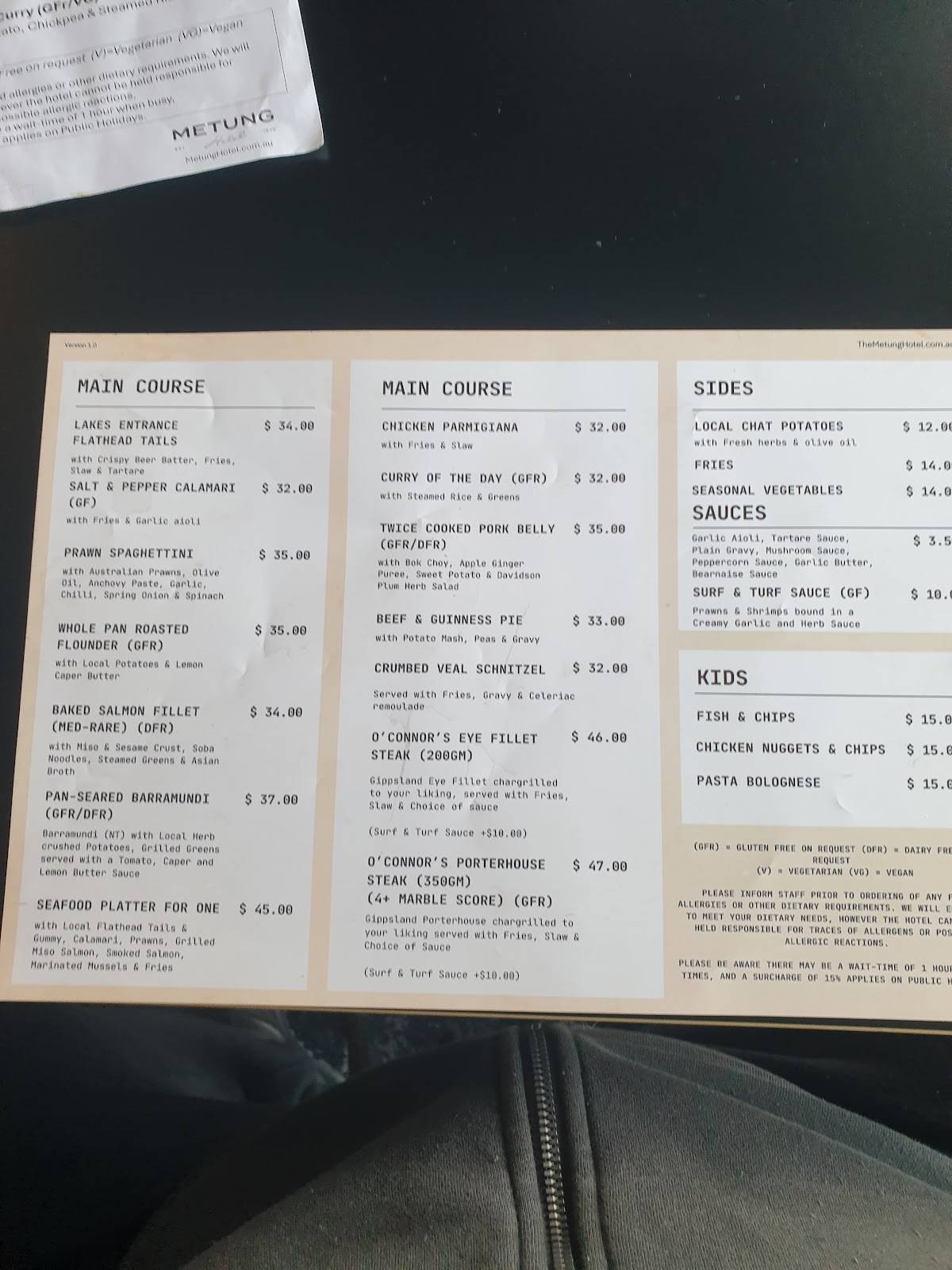 Menu at The Metung Hotel pizzeria, Metung, 64 Kurnai Ave