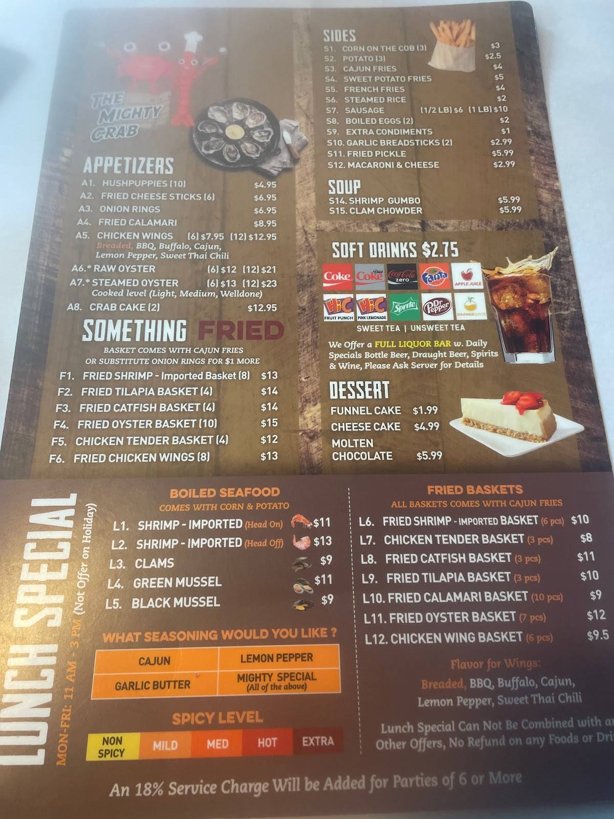 Menu at The Mighty Crab - Conway restaurant, Conway