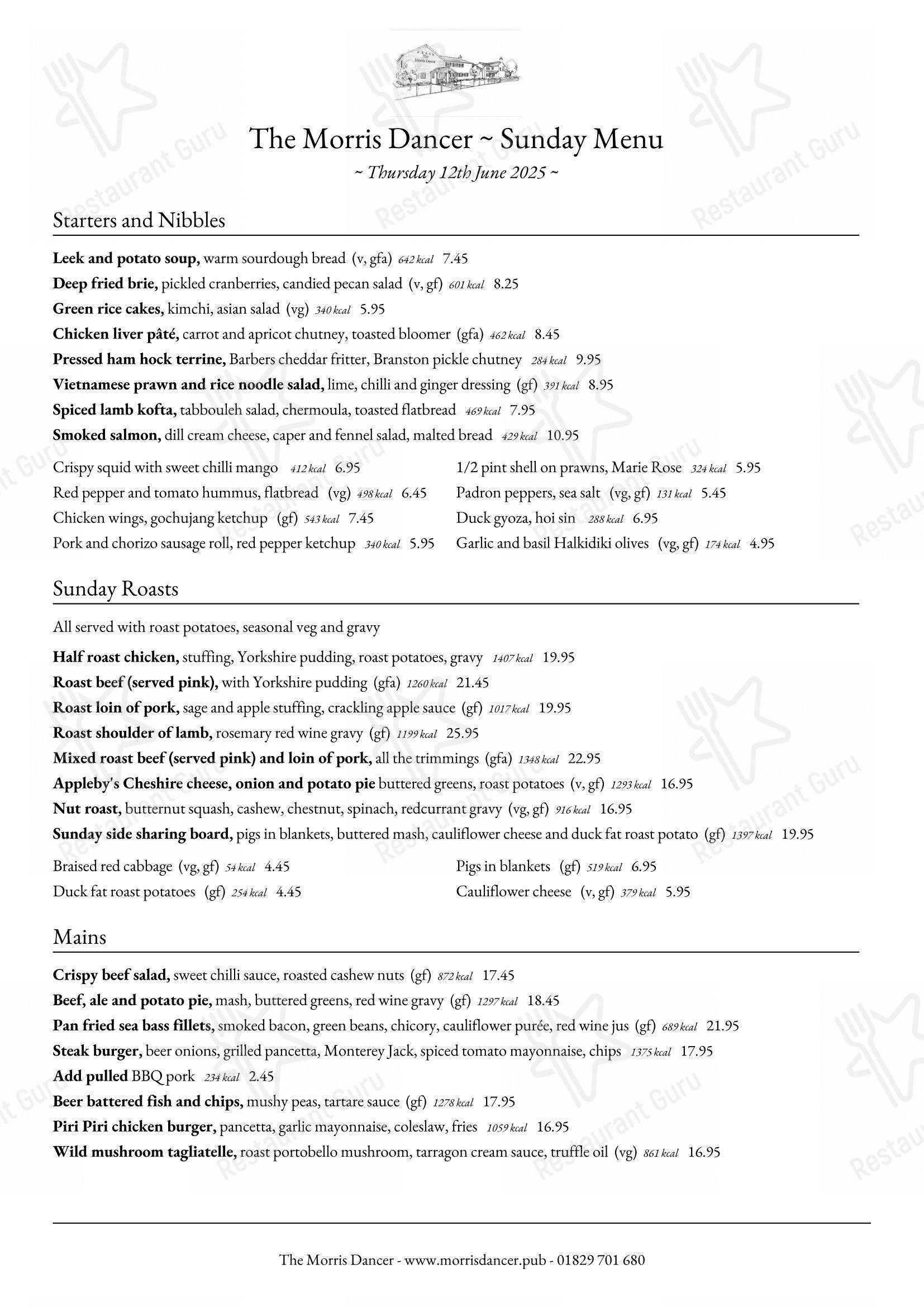Menu at The Morris Dancer pub & bar, Kelsall