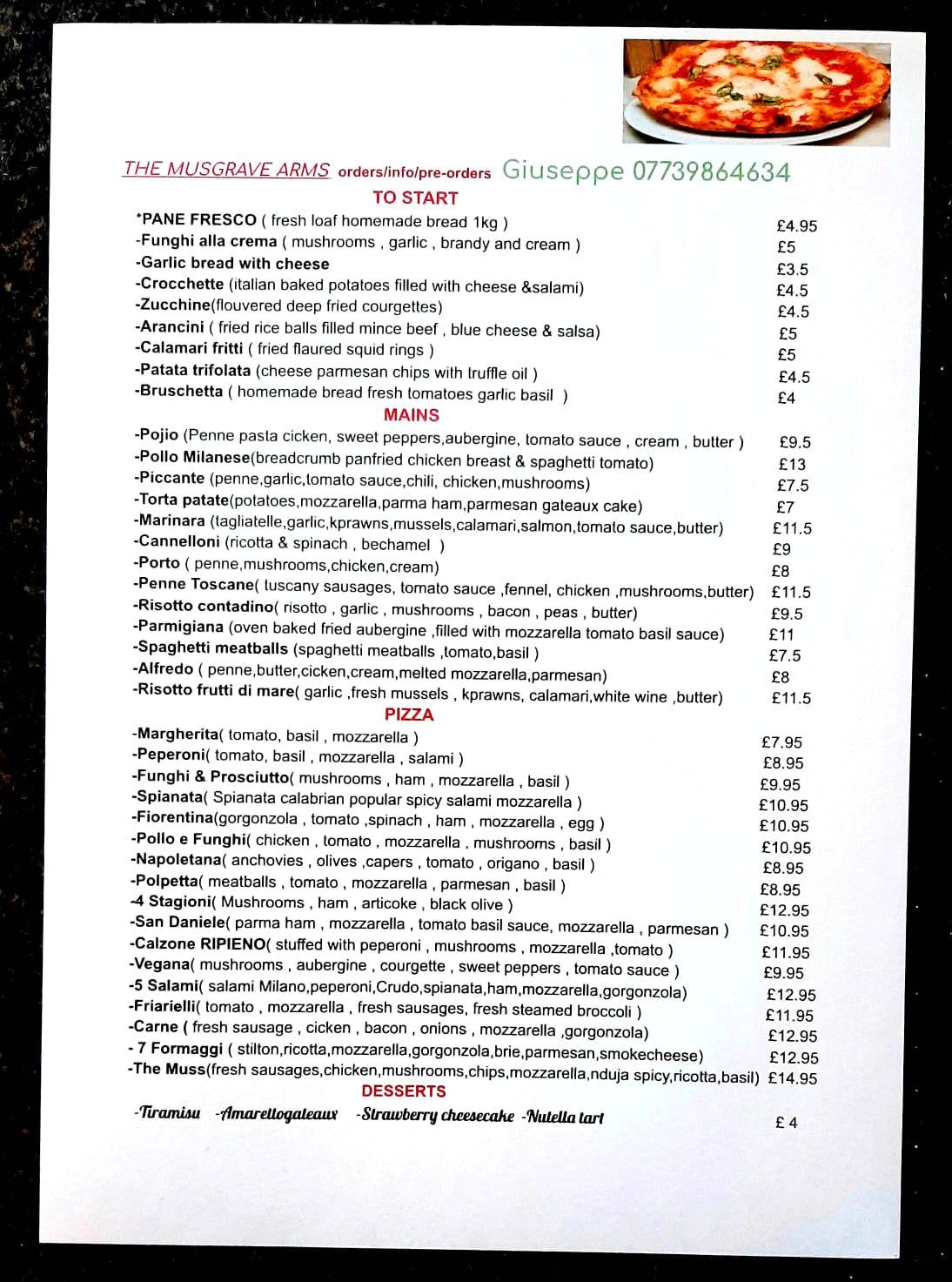 Menu at The Musgrave Arms pub & bar, Pirton