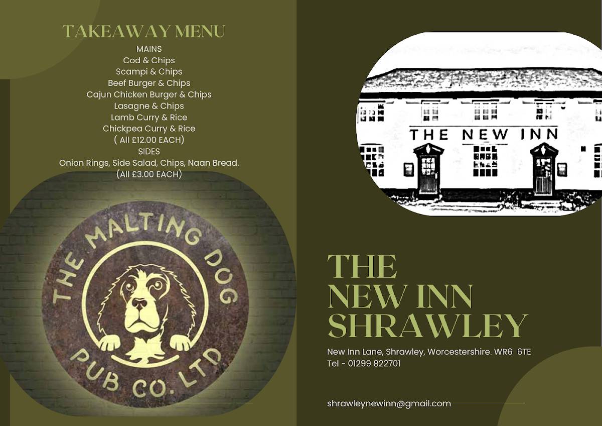 Menu at The New Inn pub & bar, Shrawley, Rectory Lane