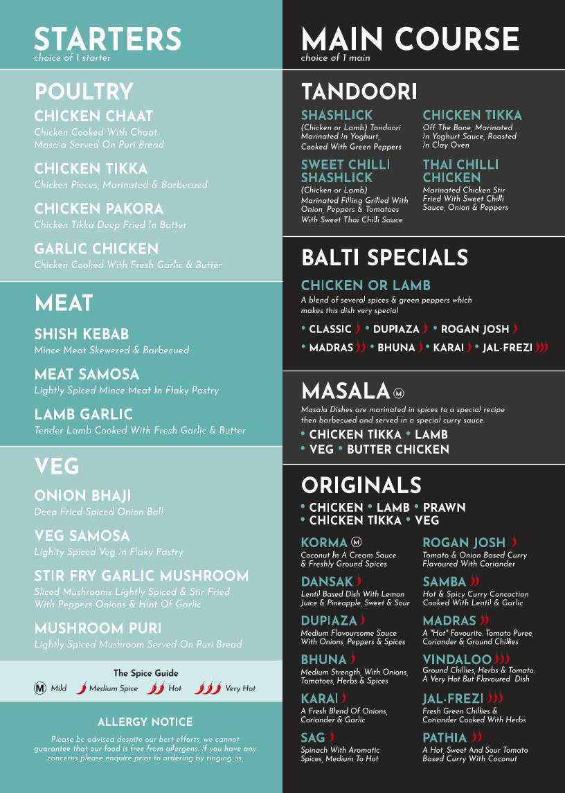 Menu at The New Viceroy Restaurant, Leyland