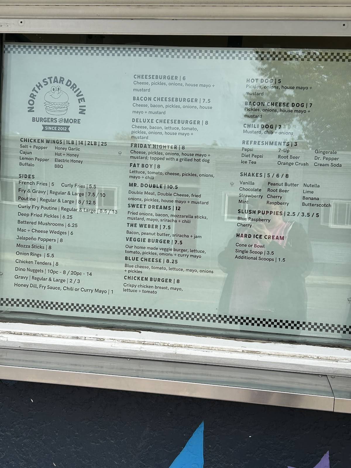 Menu at The North Star Drive-In restaurant, Winnipeg