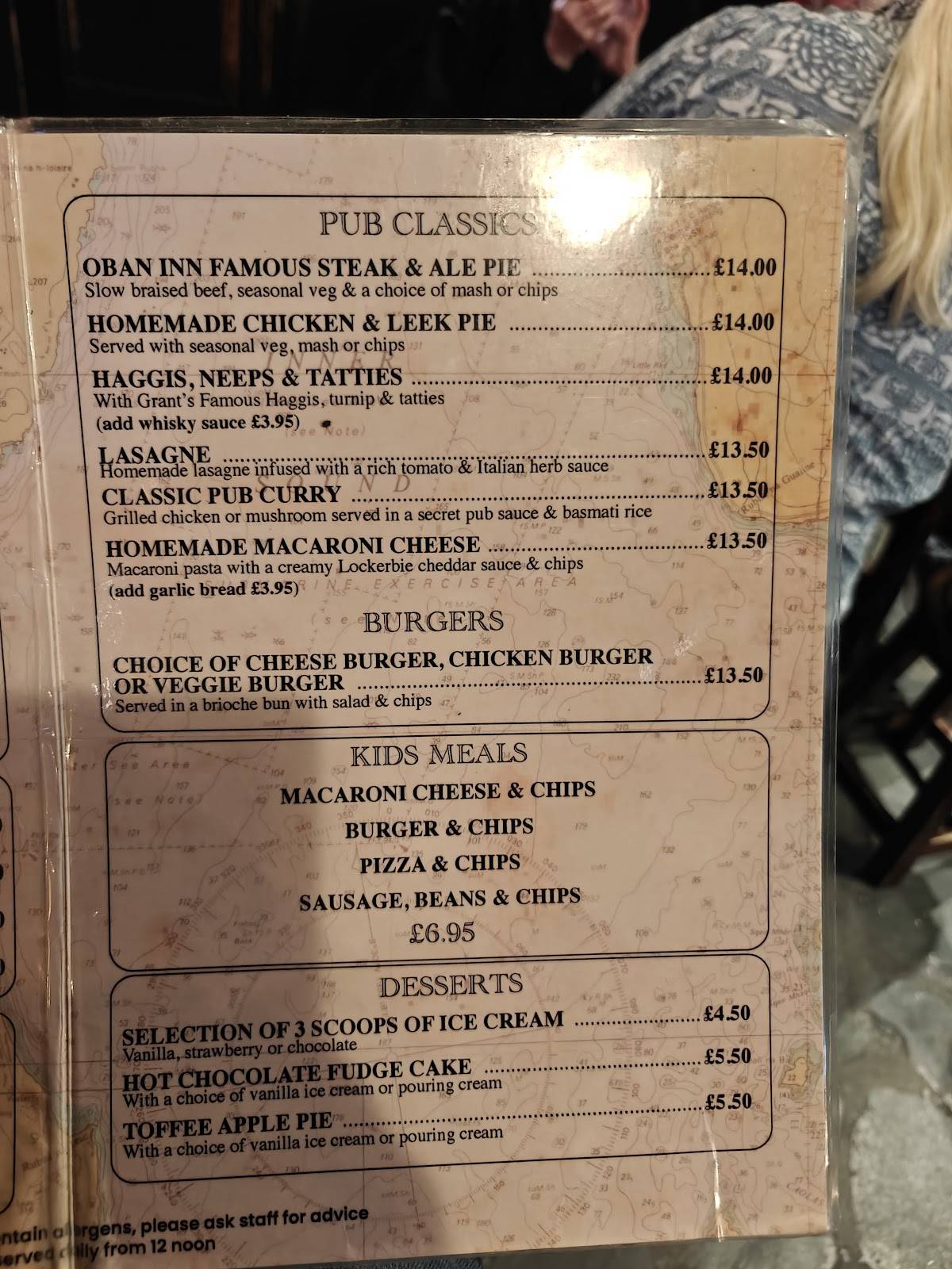 Menu at The Oban Inn pub & bar, Oban