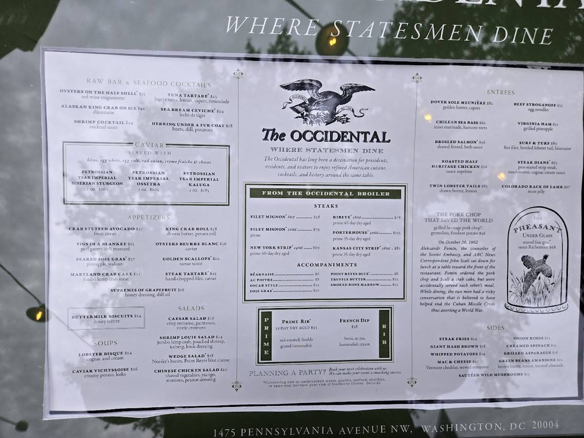 Menu at The Occidental pub & bar, Washington
