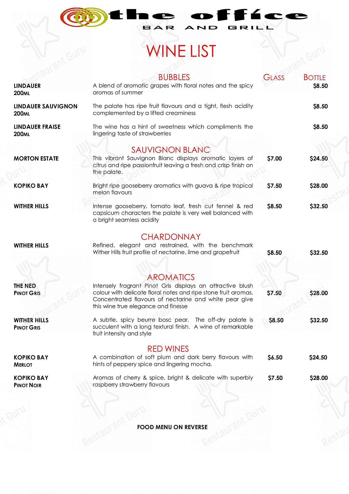 Menu at THE OFFICE BAR AND GRILL, North Zulch