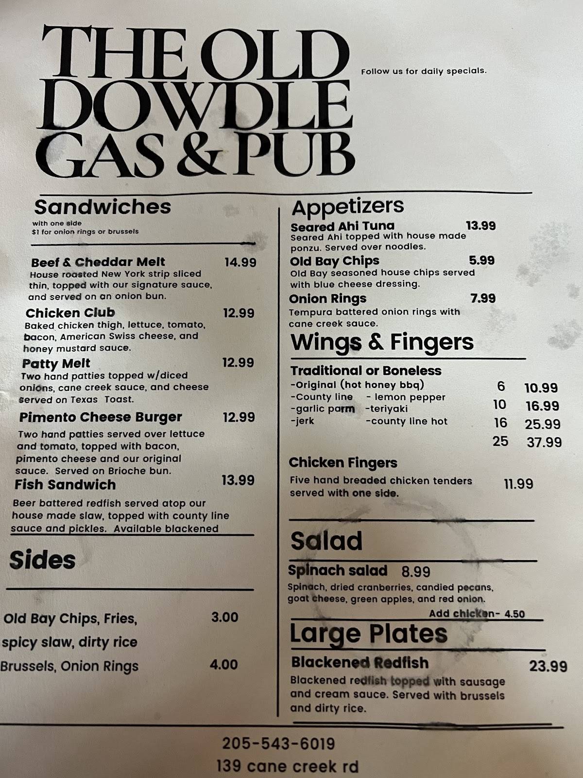 Menu at The Old Dowdle Gas & Pub, Warrior