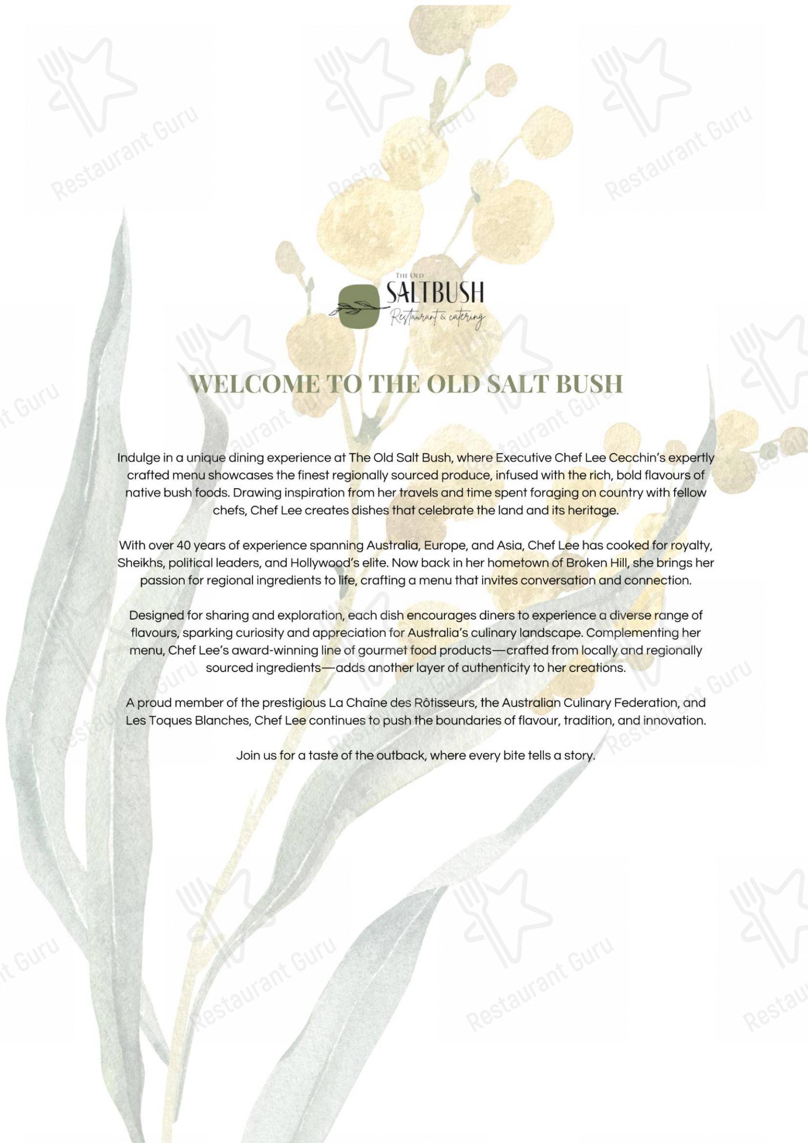 Menu at The Old Salt Bush Restaurant & Catering, Broken Hill