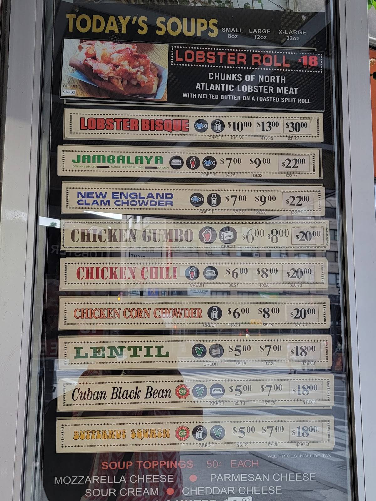 Menu at The Original Soup Kitchen restaurant, New York City, 259A W 55th St