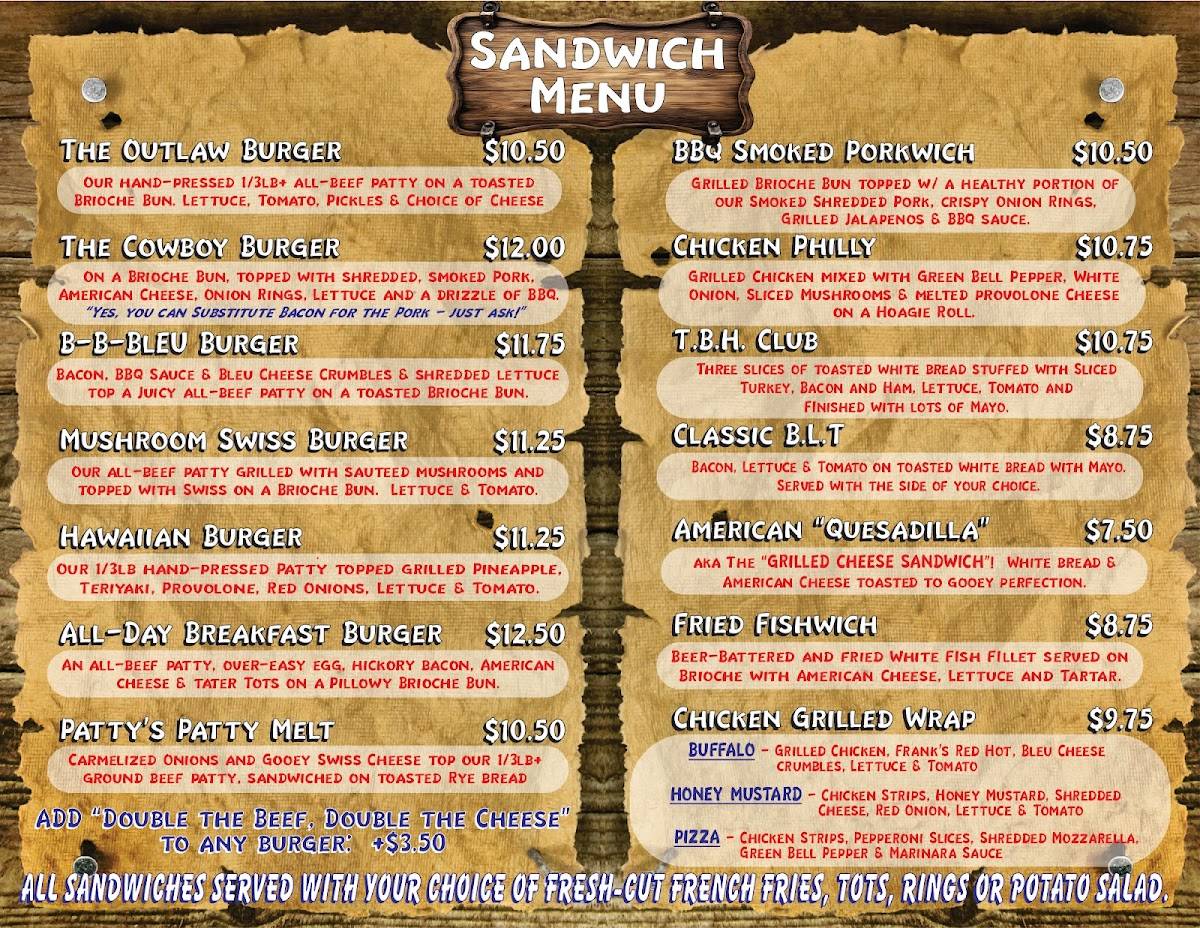 Menu at The Outlaw Bar & Grill, Tucson