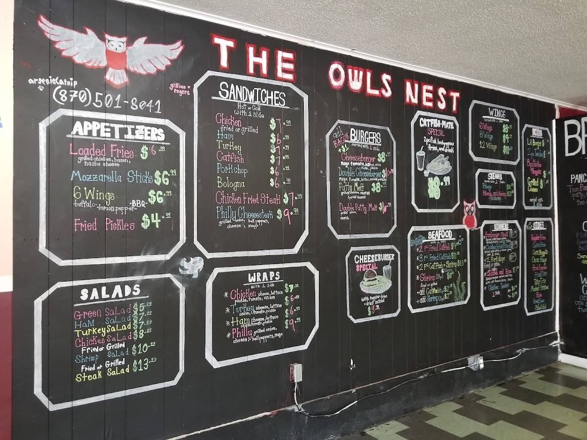 Menu at The Owls Nest restaurant, McGehee