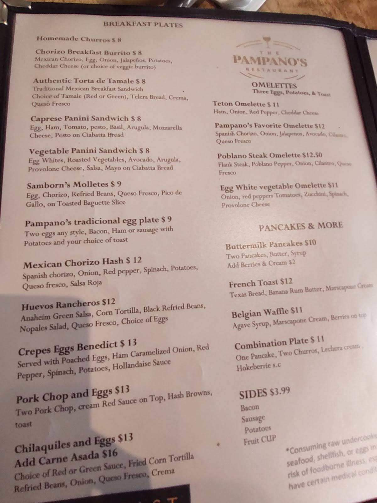 Menu at The Pampano's Restaurant, Victor